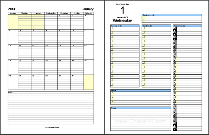 Free Download - January 2014 Daily Calendar & Planning Pages