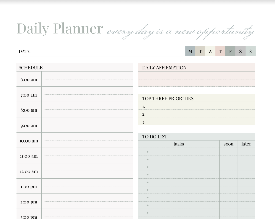 Google doc daily planner