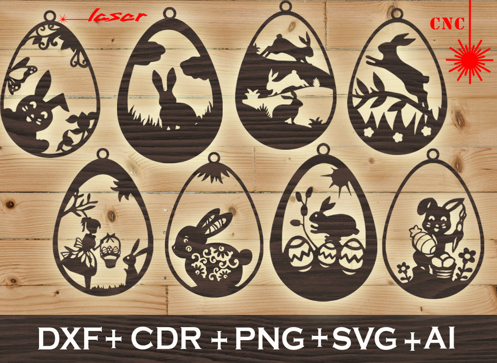 Ensemble de 8 Easter Laser Cut svg fichier CNC, Bunny Easter svg ...