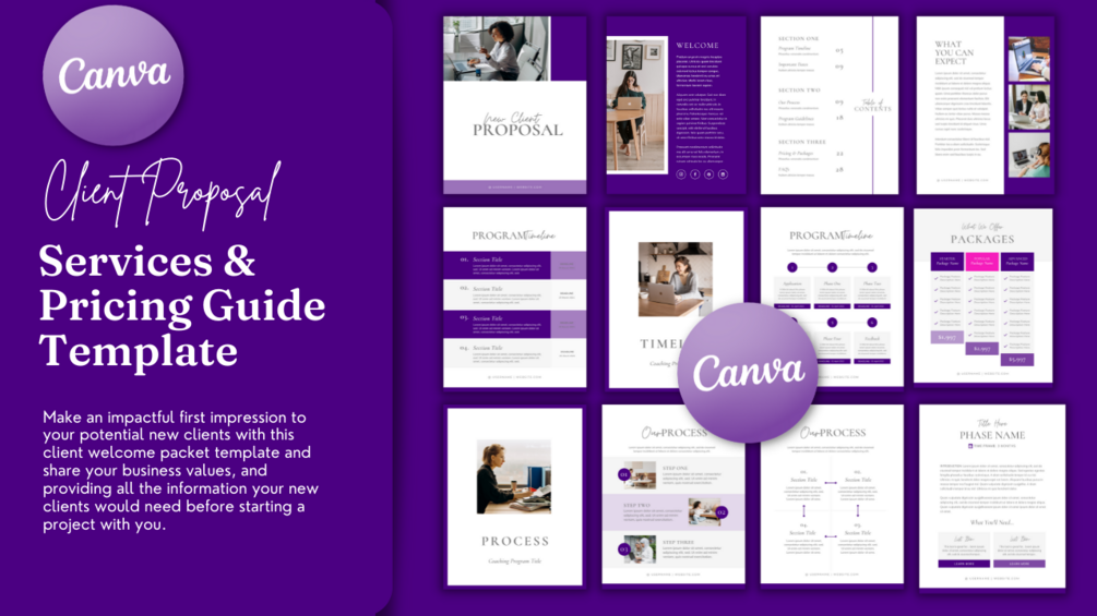 Client Proposal, Services & Pricing Guide Templates Canva, Client ...