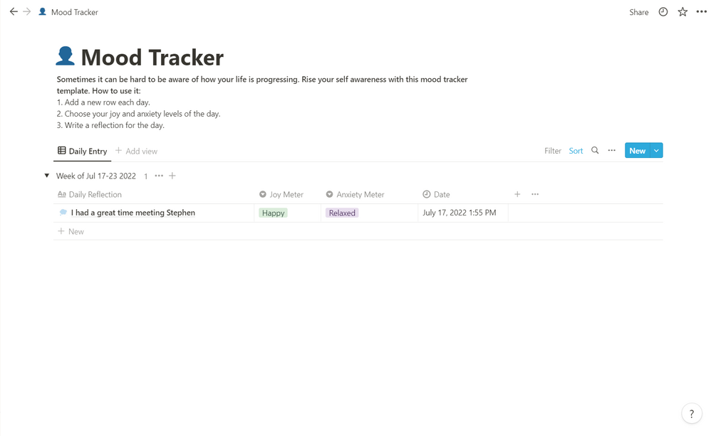 Daily Mood Tracker Template for Notion