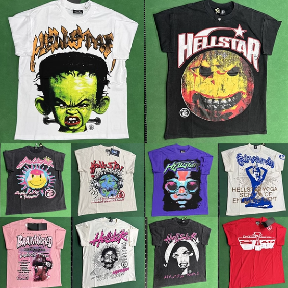 Hellstar Short Sleeve Hell Star Rapper Star Model Trendy American Trendy Print High Street Retro ...