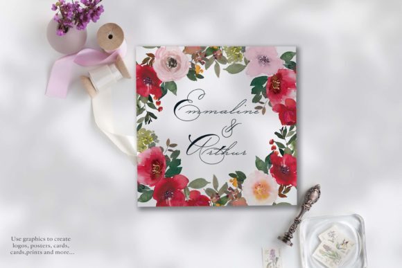 Watercolor Red Rose Clip art Set