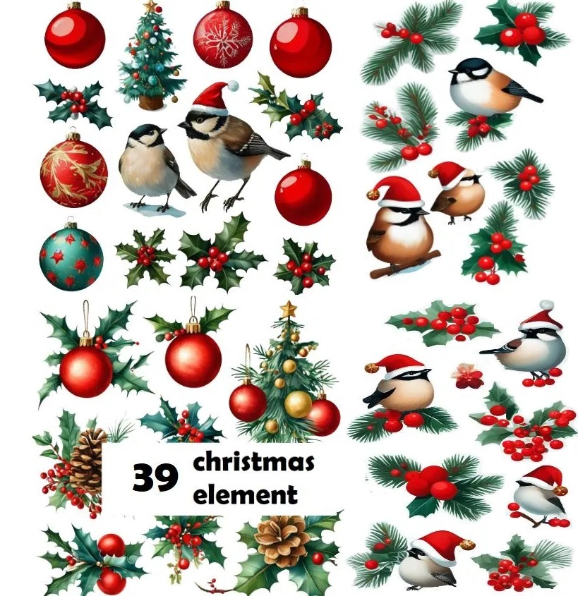 PNG, Christmas Ornaments Clipart bundle, set1, Festive Decoration ...