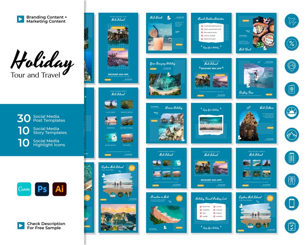 Instagram Marketing Templates - Holiday, Vacation, Tour and Travel ...