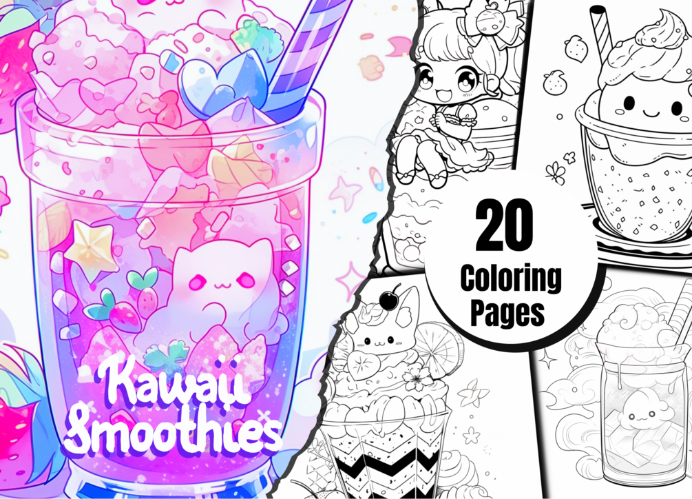 Kawaii Smoothies - 20 Coloring Pages