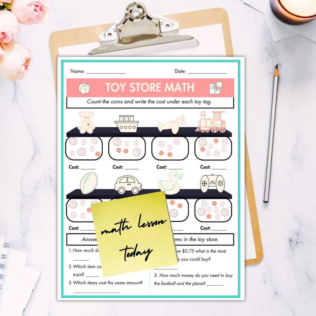 Toy Store Math Worksheet – Coin Counting Activity for Ages 5–7 to Build ...