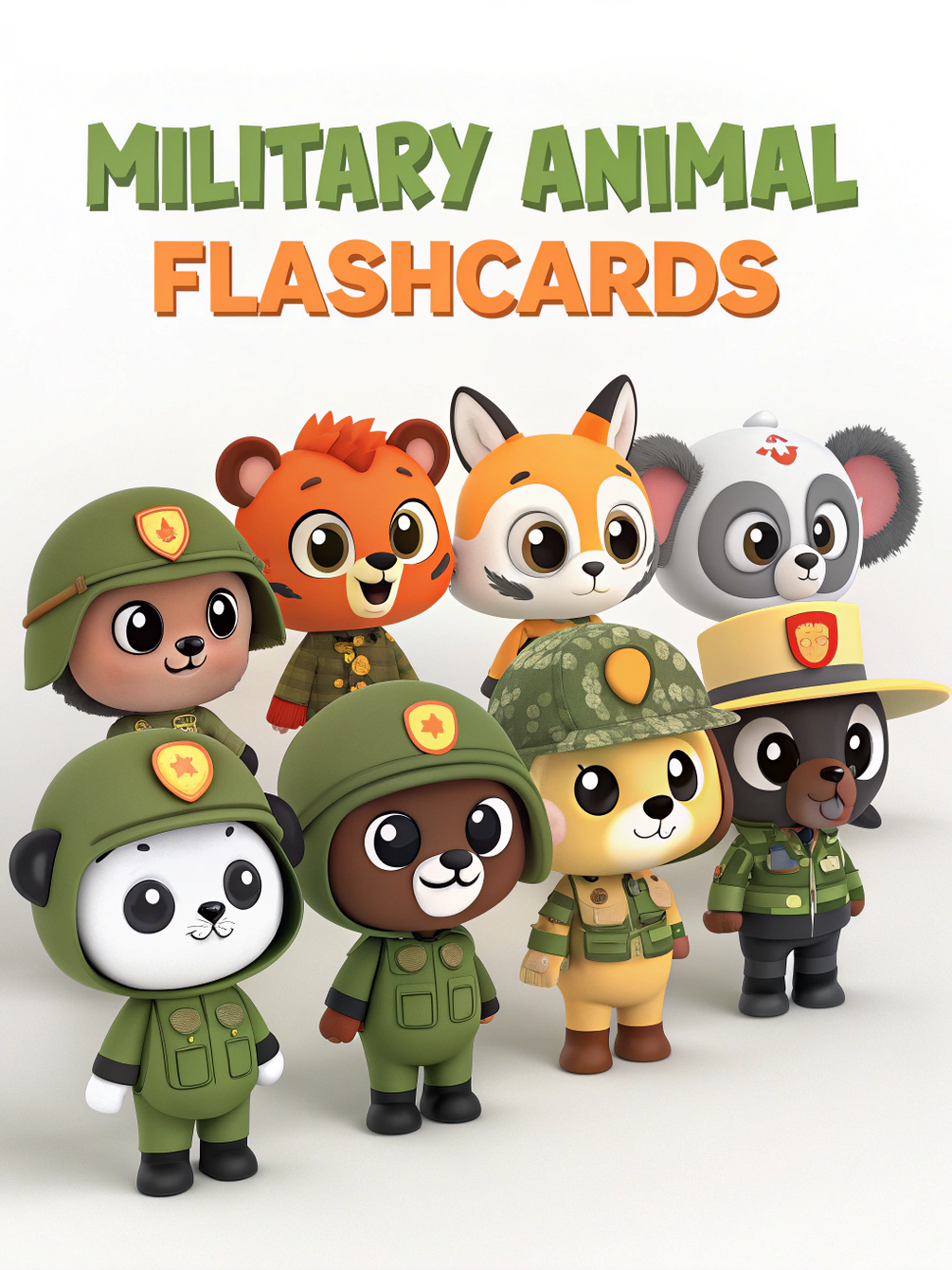 3D Military Animal Flashcards Fun & Educational for Kids