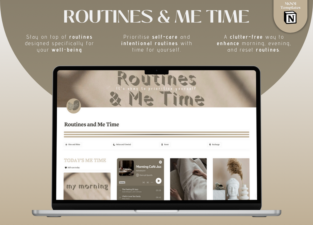 Routines and Me Time · Beige Aesthetic · Notion Template