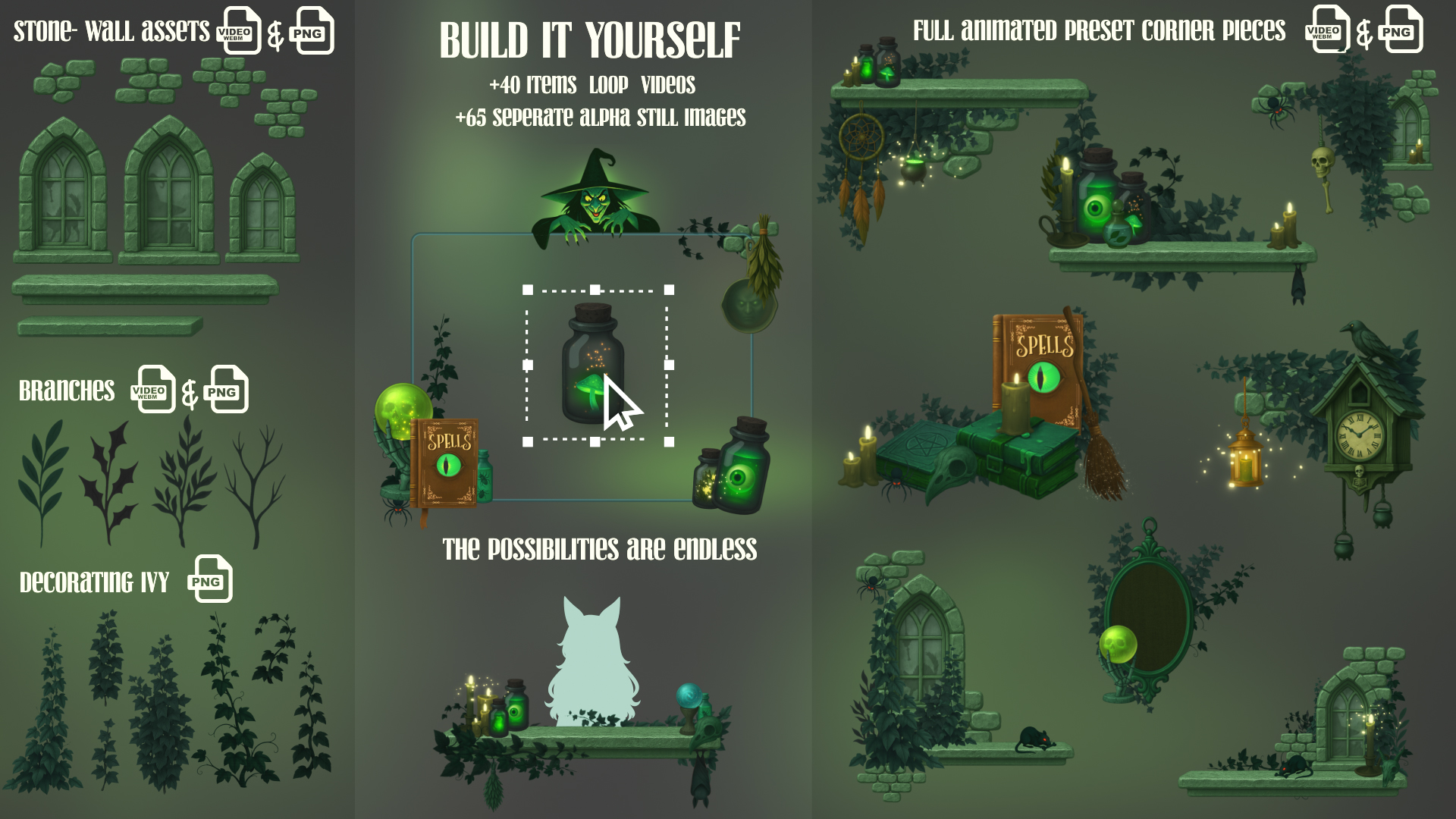 Witch Curse Animated Twitch Overlay Pack | VTuber Stream Assets OBS ...