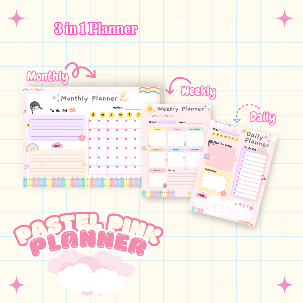 UNDATED Monthly Planner (Pastel, Beige, Kuromi, My Melody, Cinamoroll ...