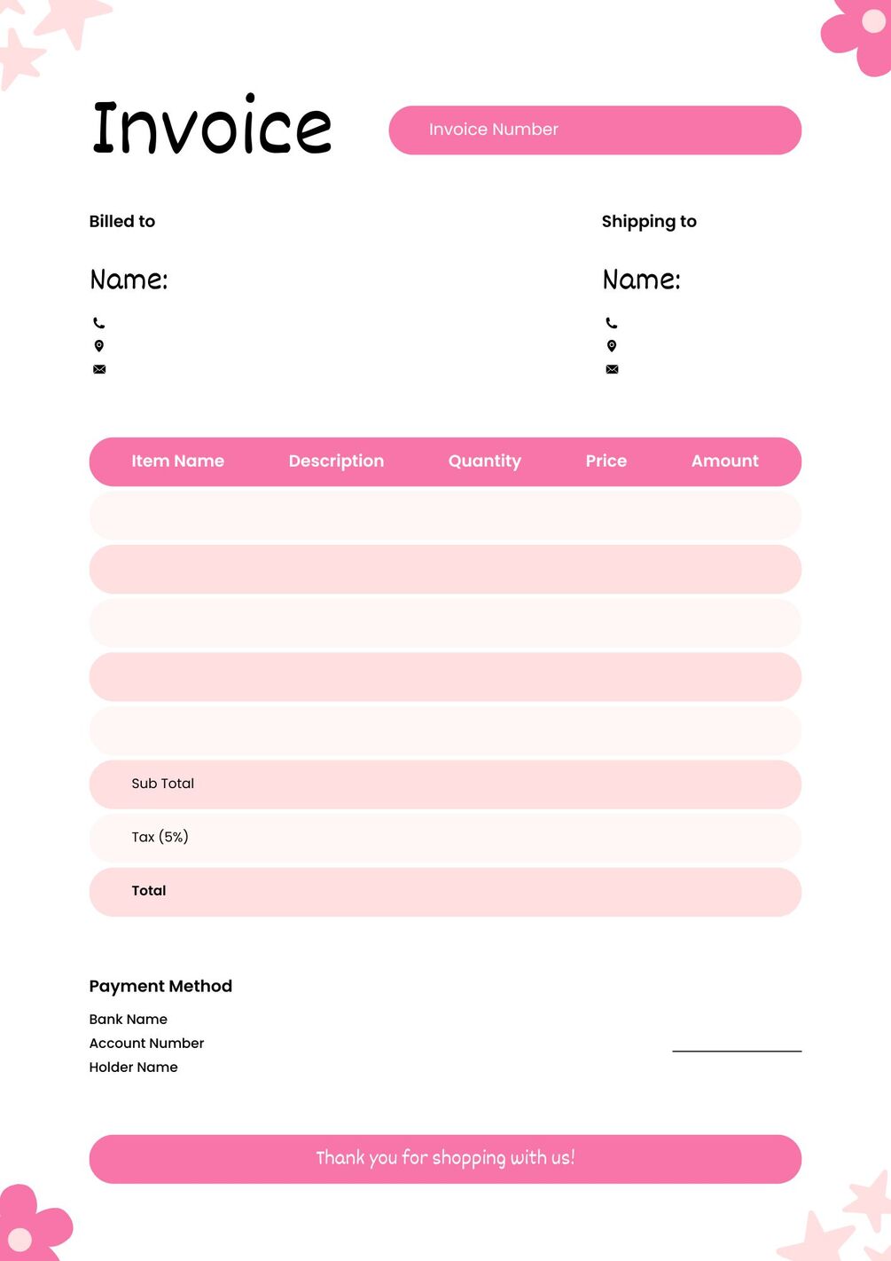 Cute Pink Patterned Invoice