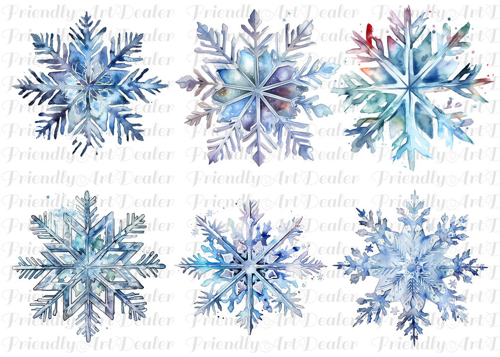 Watercolor Snowflakes Clipart - 30 vibrant watercolor snowflake PNG ...