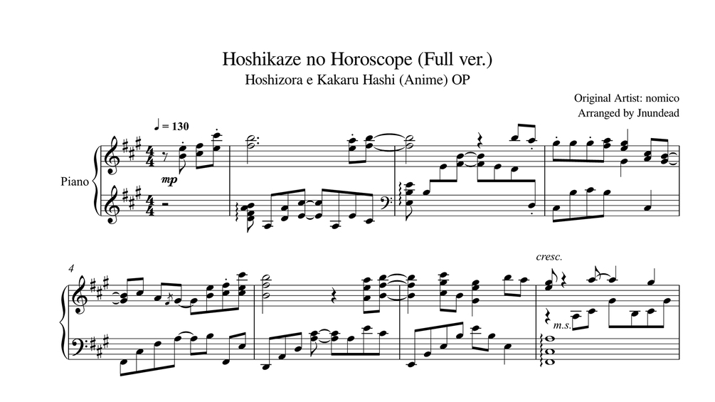 [Hoshizora e Kakaru Hashi (Anime) OP] Hoshikaze no Horoscope (Full ver ...