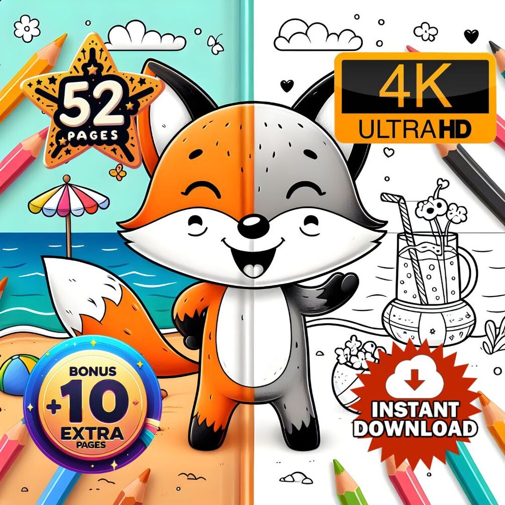 52 coloring pages 4k HD of Animals on the beach in 3 downloadable PDFs ...