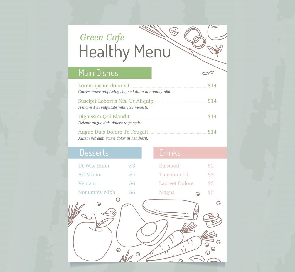 Green cafe healthy menu template