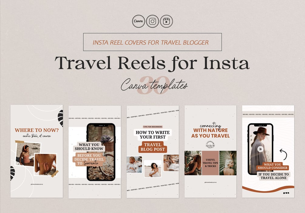Instagram Reel Cover Templates Canva | Travel Blogger Reel Cover Bundle ...