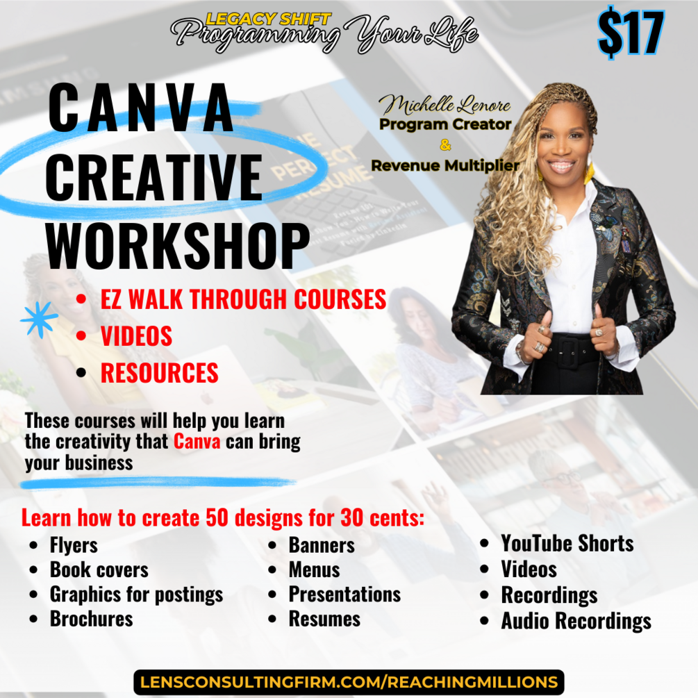 Legacy Shift: Canva Creative Workshops - Books, Flyers, Postings, Videos
