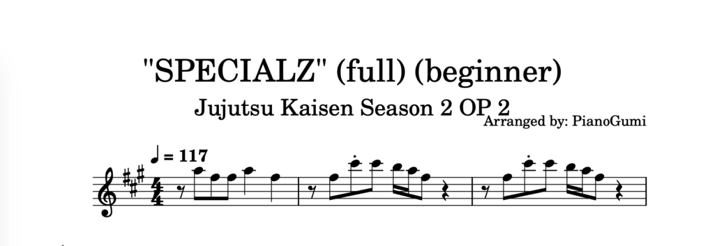 [full] Jujutsu Kaisen Season 2 OP 2 - "SPECIALZ" - BEGINNER Piano Sheet ...