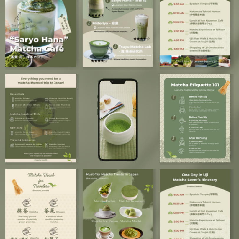 Free Matcha Canva Templates – Japan-Inspired Social Pack (8 Templates)