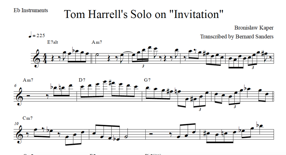 Tom Harrell Transcription "Invitation" Eb Instruments