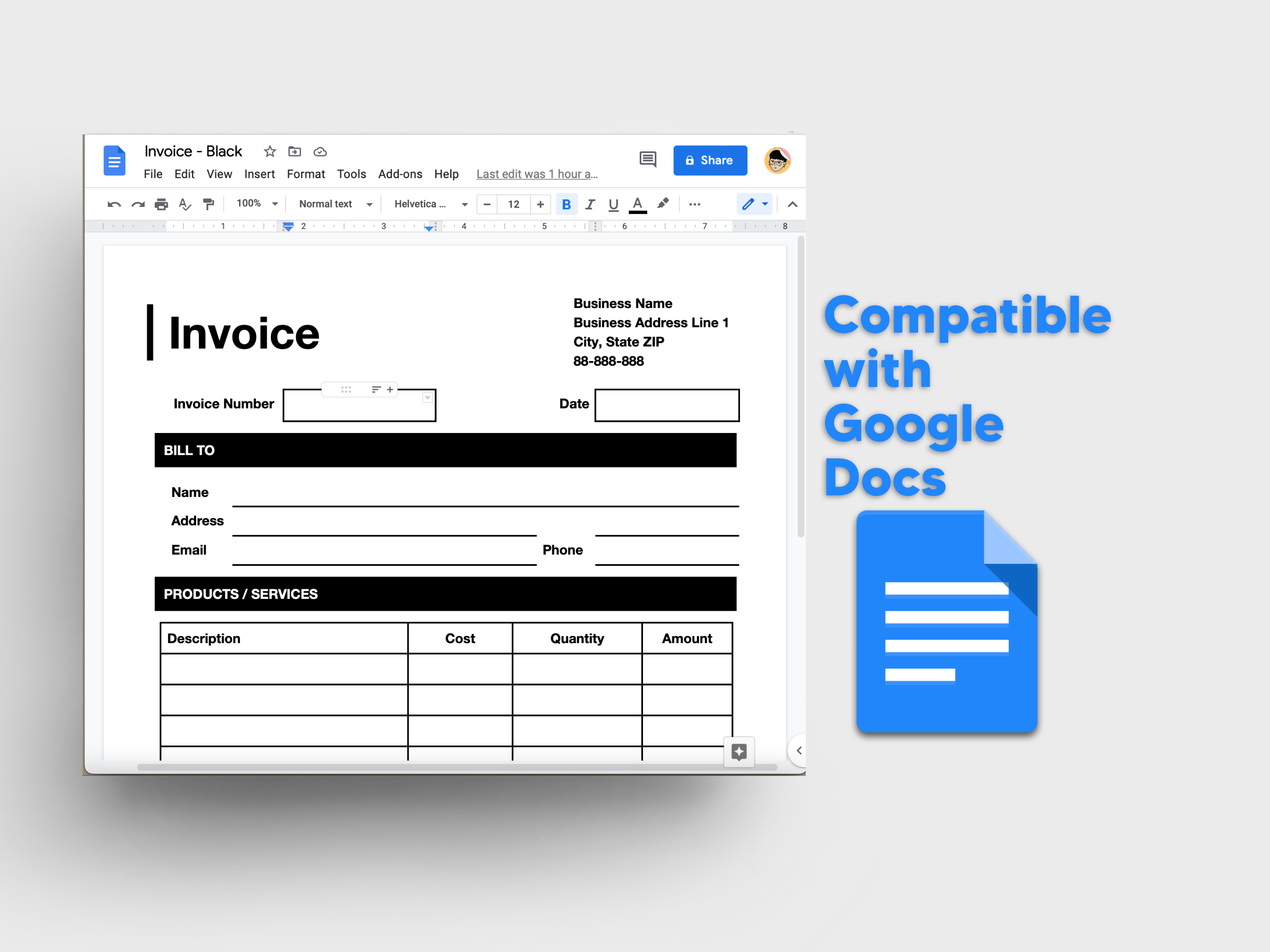 Invoice Template for Google Docs/PDF/Word. Business Invoice. Invoice ...