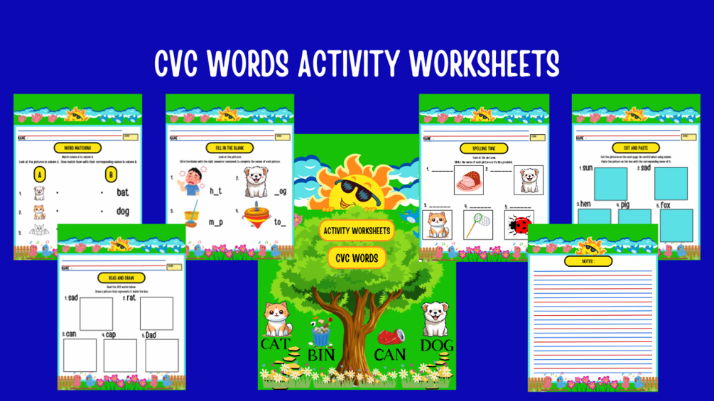 CVC WORDS ACTIVITY WORKSHEETS (printable and editable to canva)