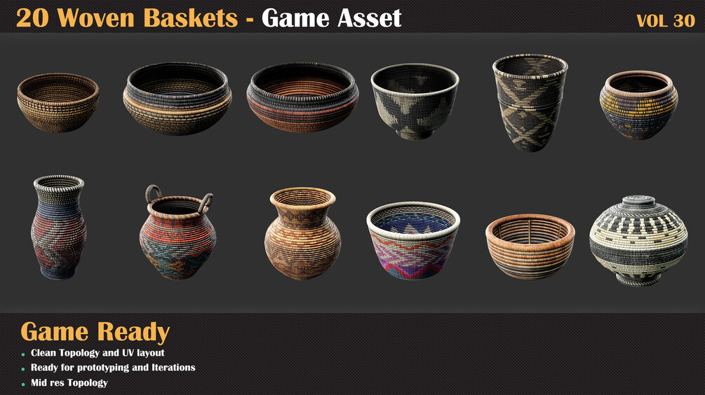 20 Woven Baskets - Game Asset - VOL 30