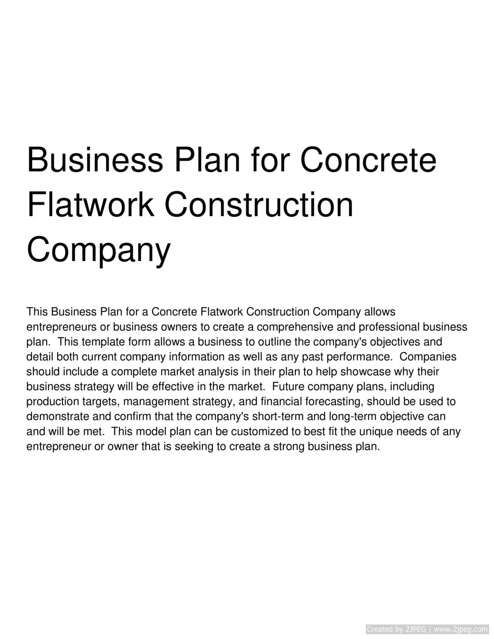 Business Plan for Concrete Flatwork Construction Company