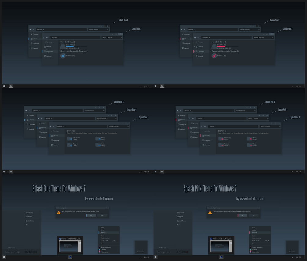 Splash Blue and Pink Theme For Windows 7
