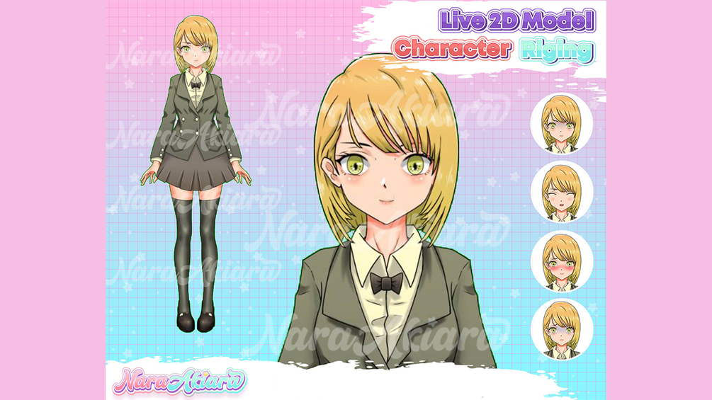 Vtuber Model and Rigging Anime Girl Blonde Hair with Green Uniform ...