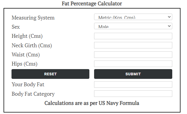 How to calculate Body Fat as per Navy formula? - Wafiq