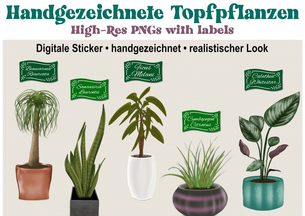 Hand-Drawn Potted Plants Sticker Set