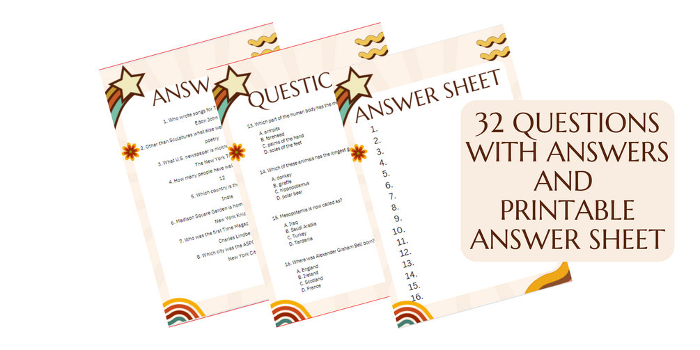 32 Questions with Answers Quiz Sheet