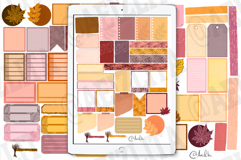 86 Autumn Digital Stickers - GoodNotes Planner/Note Book - Washi Tape ...