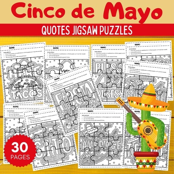 Cinco de Mayo Jigsaw Puzzle Template - Fun Mexican Fiesta Games Activities