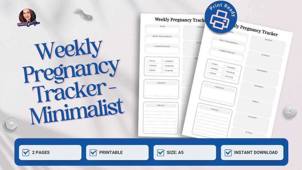 Weekly Pregnancy Tracker - Minimalist - Digital Download, Printable PDF