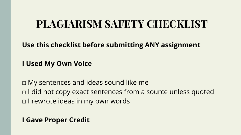 Plagiarism Safety Checklist – Student Self-Check Before Submitting Work