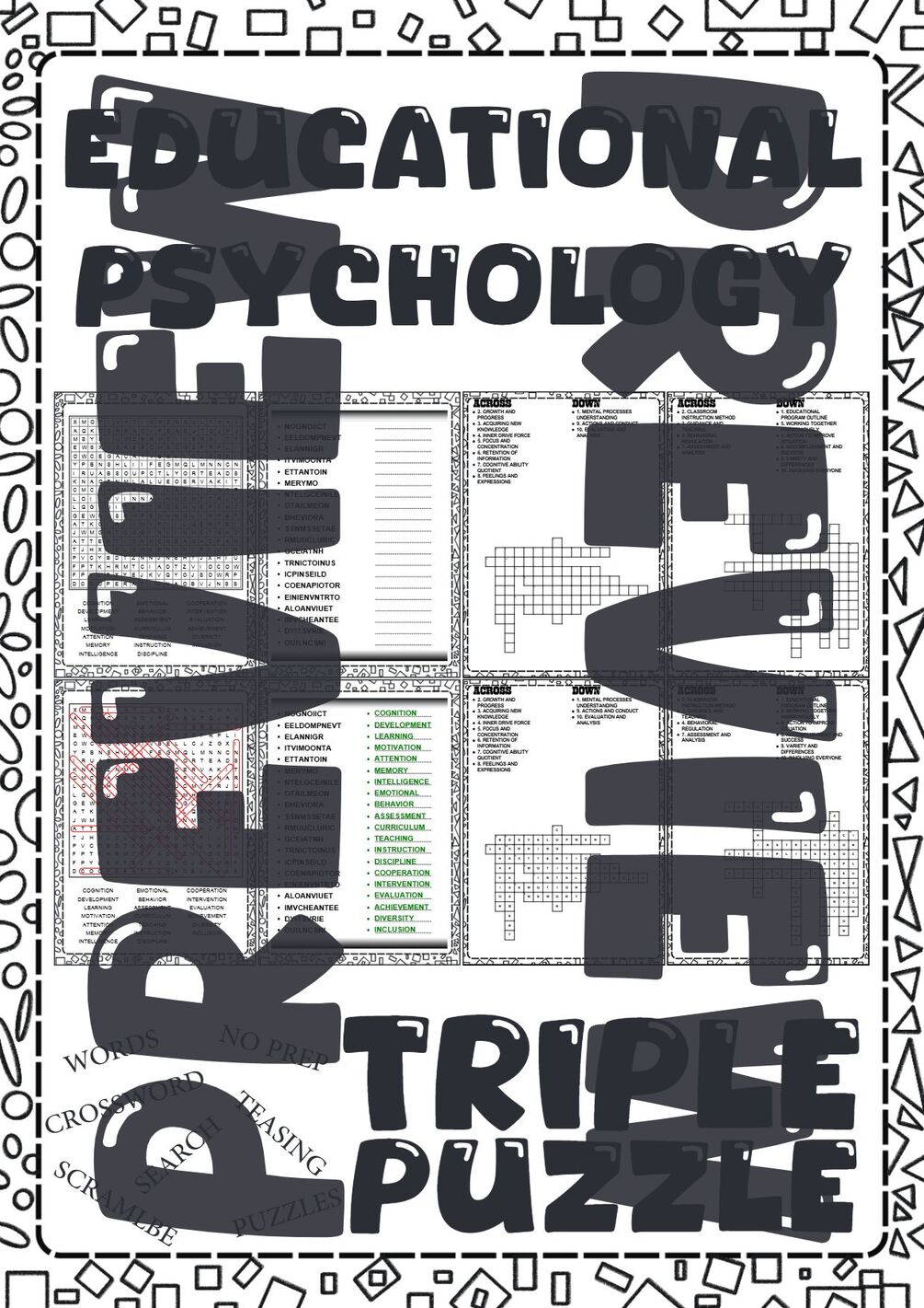 EDUCATIONAL PSYCHOLOGY Word (Cross/Search/Scramble) Puzzle Worksheet ...