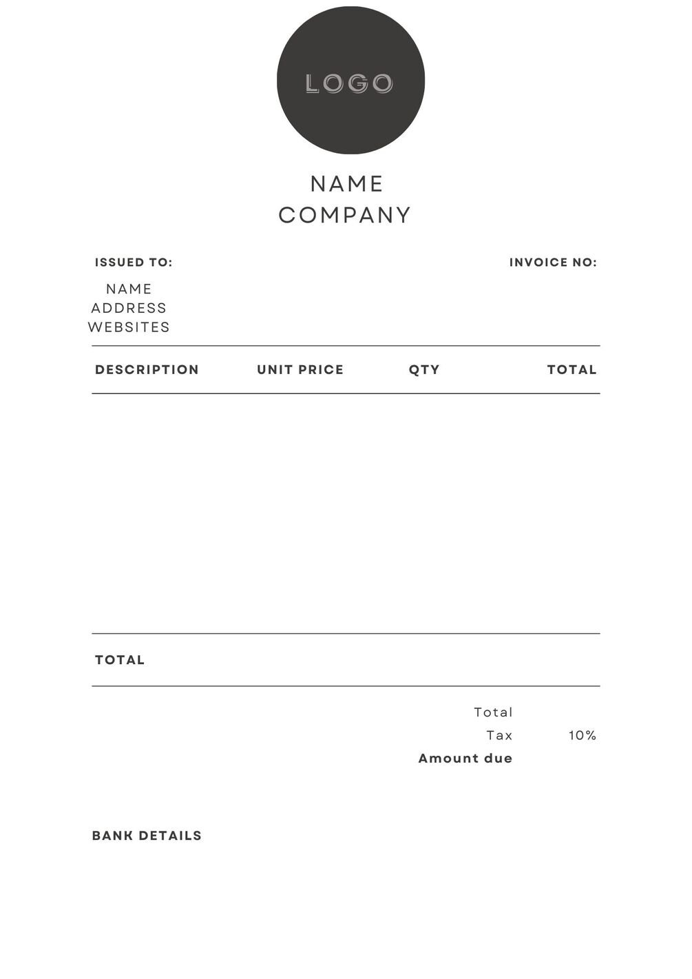 White Simple Minimalist Business Invoice