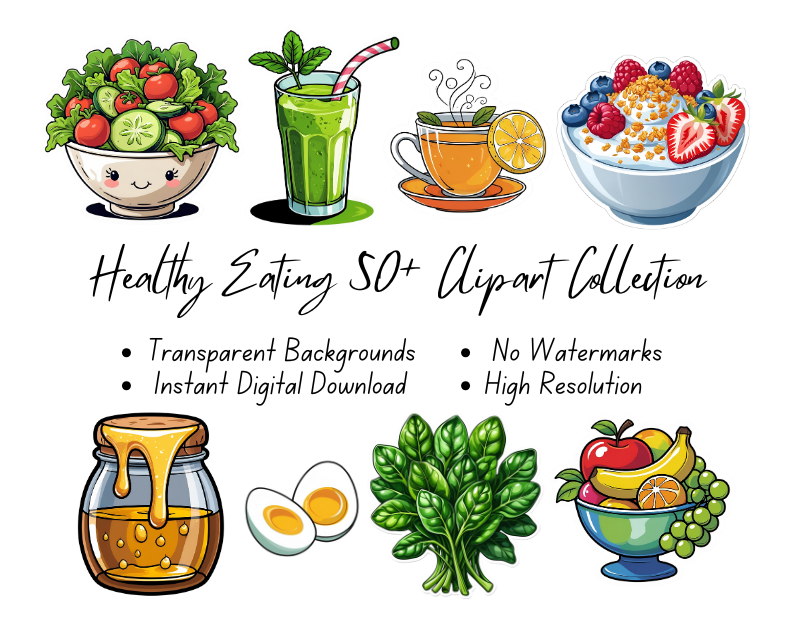 Healthy Eating 50+ Clipart Collection | High-Resolution Digital ...