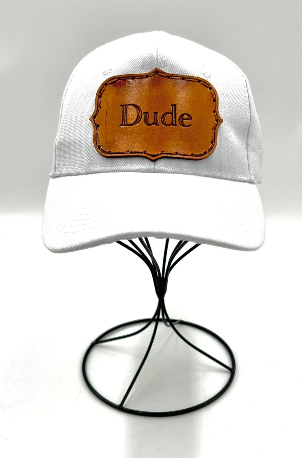 Dude Leather Patch Hat- White Classic Hat