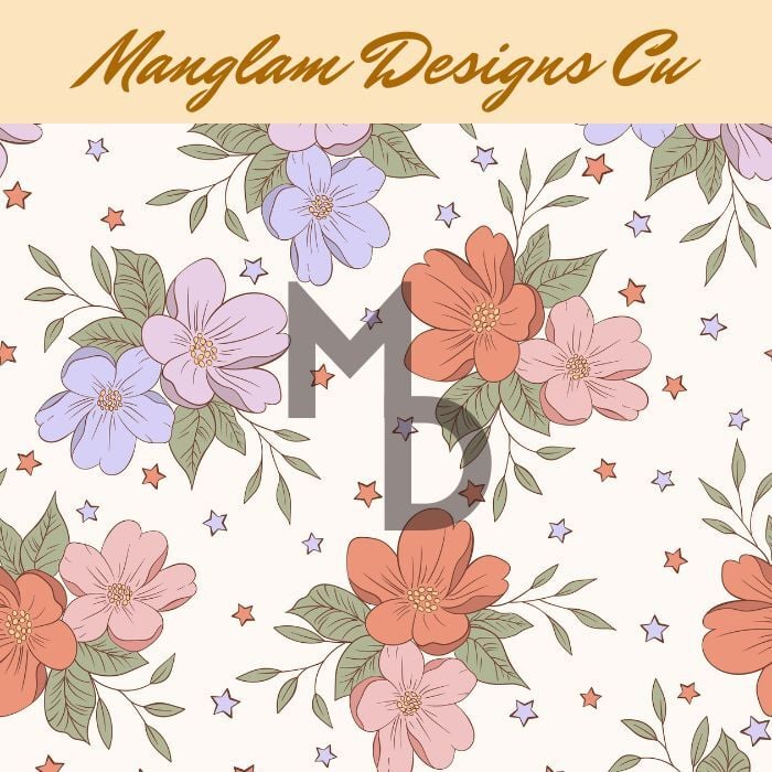 Vintage summer flower floral seamless repeat pattern, retro boho spring ...