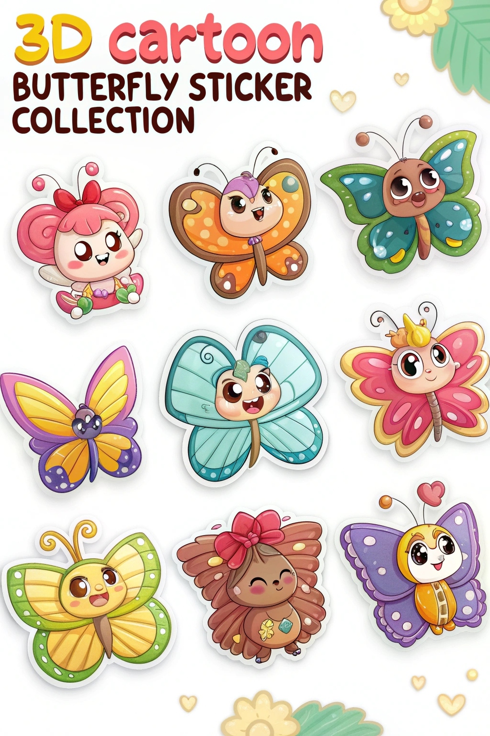 3D Cartoon Butterfly Sticker Collection