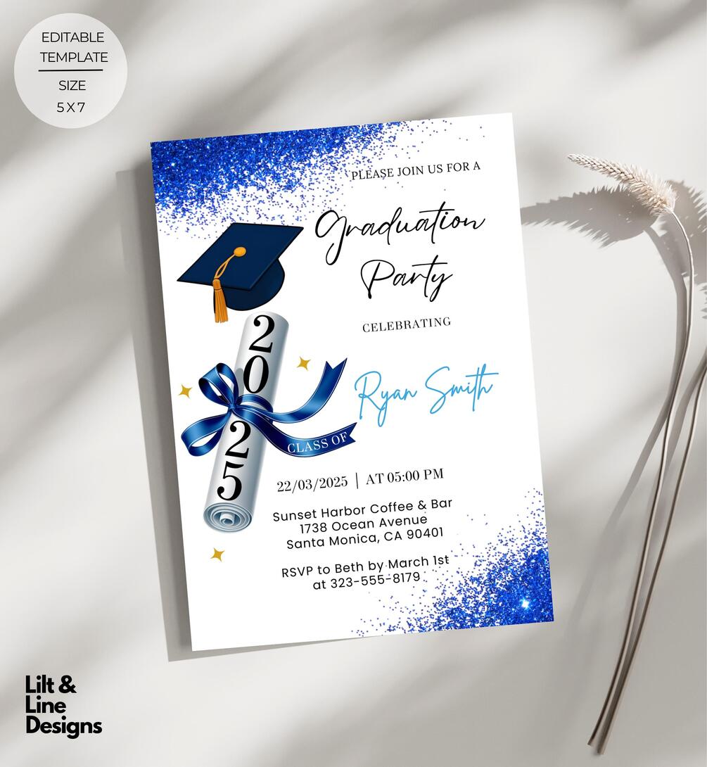 Graduation Party Invitation, Class of 2025 Invite, Blue Graduation ...