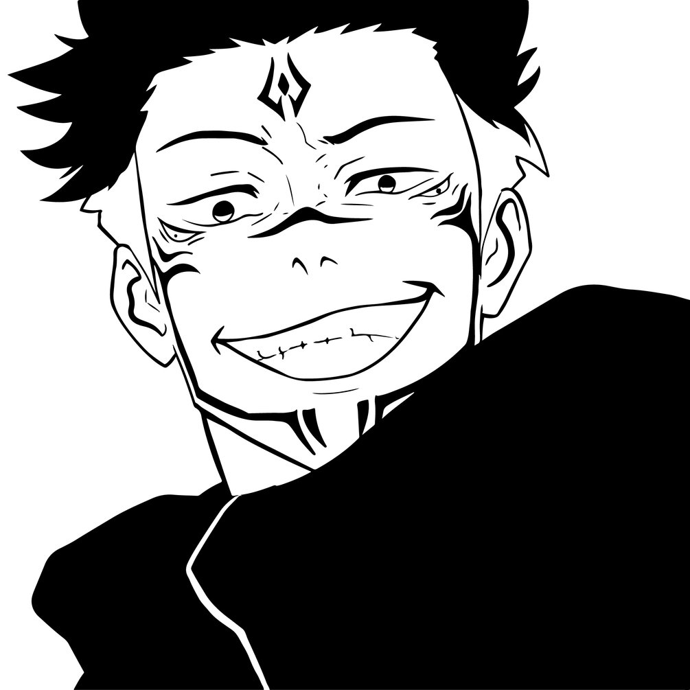 Anime Design Jujutsu Kaisen Sukuna Black and White Ready to Print.