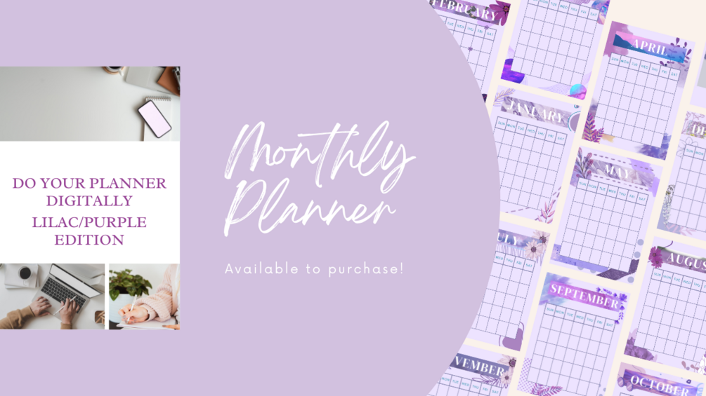 Canva Template Monthly Planner Lilac/Purple themed