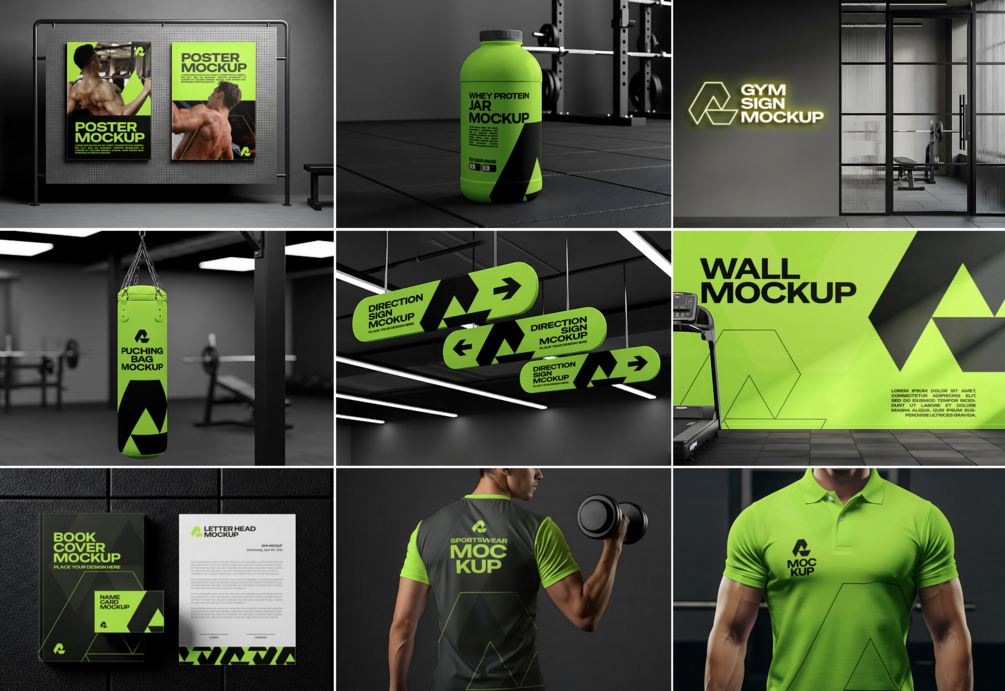 15 Premium Gym Branding Mockup Bundle