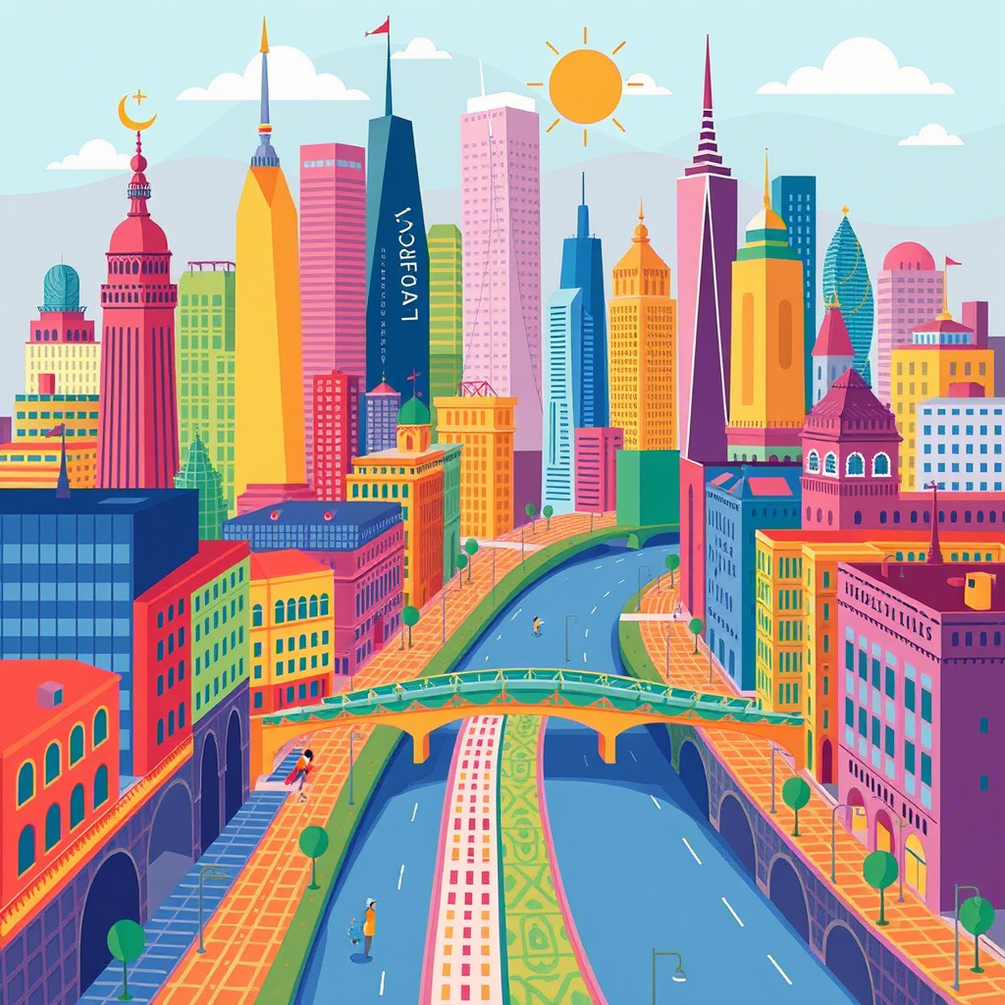 "Vibrant Cityscape: A Colorful Urban Dream"