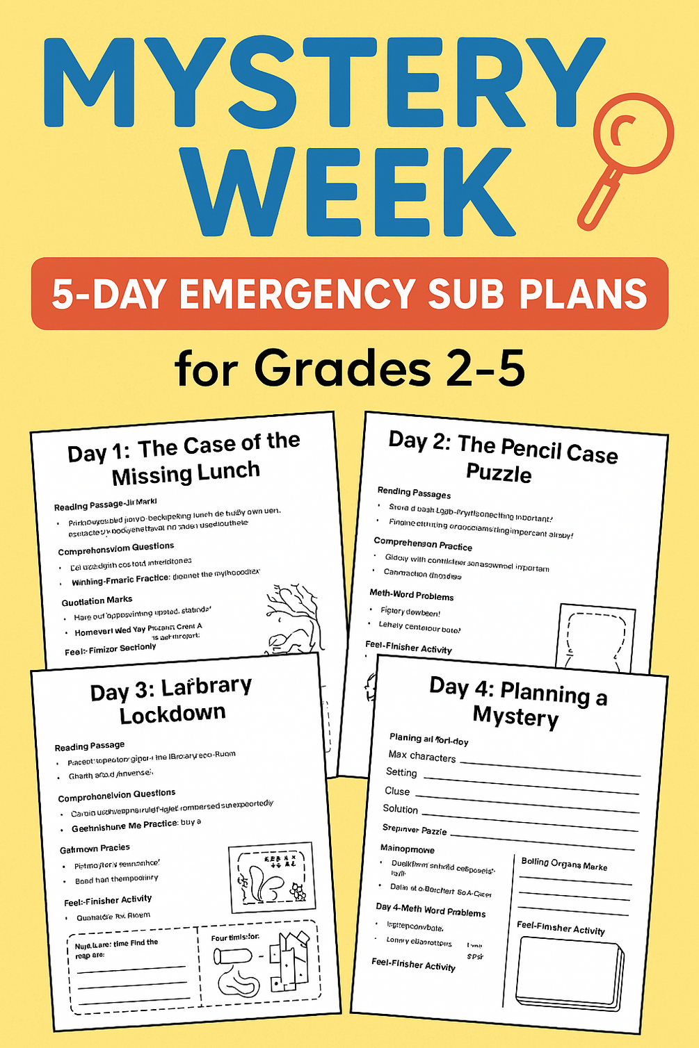 Mystery Week: 5-Day Emergency Sub Plans (Grades 2–5)